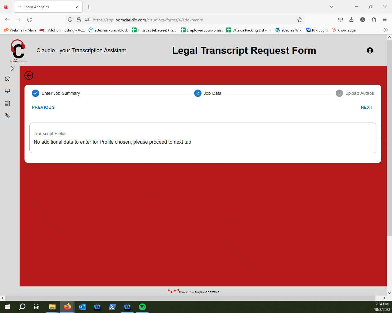 How does the Claudio Advanced Transcript Request form work?